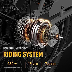 Jasion Heybike Cityscape Electric Bike 350W Electric City Cruiser Bicycle-Up to 40 Miles- Removable Battery, Shimano 7-Speed and Dual Shock Absorber, 26'' Electric Commuter Bike for Adults White