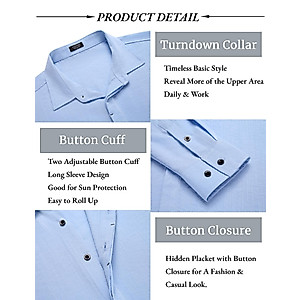 COOFANDY Men's Summer Beach Vacation Shirt Long Sleeve Shirt Business Work Shirts Clear Blue