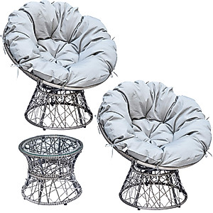 MCombo Patio Wicker Papasan Swivel Chair Sectional Set with Cushion and Frame Base Rattan Comfy Outdoor Loveseat Gray Outdoor Indoor,Dorm,Living Room for 2 Person 6081-PC03-EY