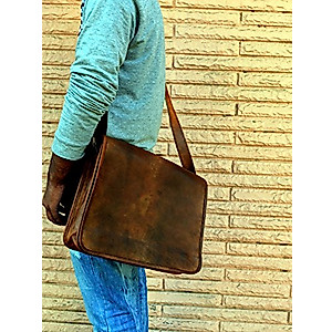 Leather Real Messenger Bag for Laptop Briefcase Satchel Men and Women Handmade Laptop Bag Satchel Bag Padded Messenger Bag (13 inch Small)