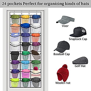 JInSEY Hat Rack for Wall,Hat Organizer-24 Clear Elastic Mesh Hat Holder Storage Pockets for Baseball Caps SnacksToys