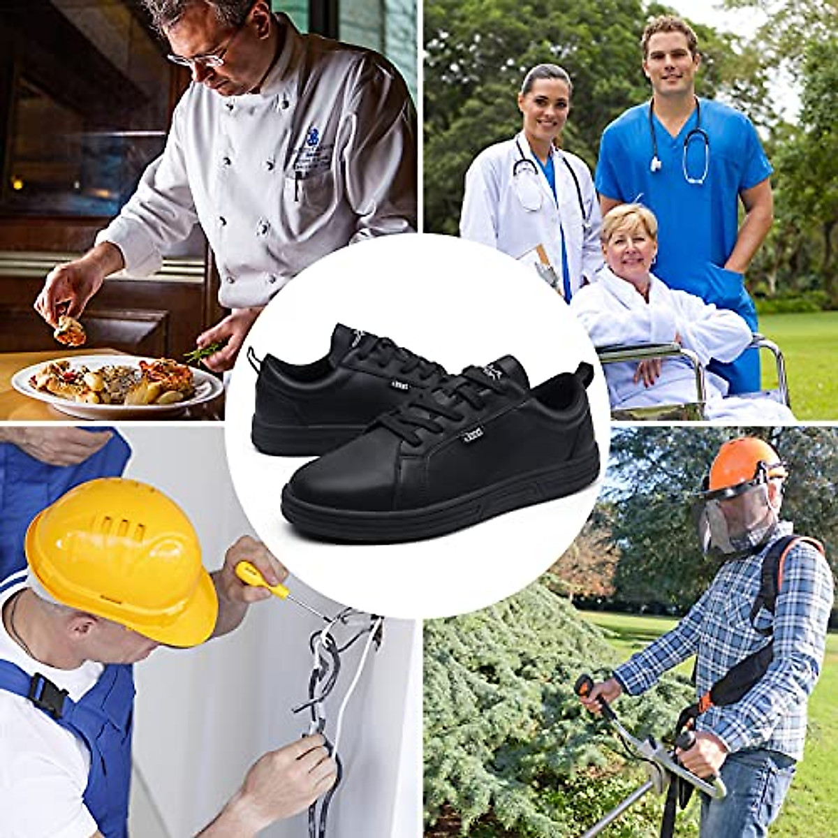 LMQLZHYC Men's and Women 'S Non Slip Work Shoes Slip Resistant Food Service Shoes Chef Shoes Nursing Shoes Size 6.5 Black