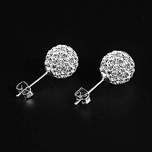 DIB 925 Sterling Silver Sparkle Bling Crystal Rhinestone Earrings Double Sided Front Back Ball Stud Earrings for Women 10mm