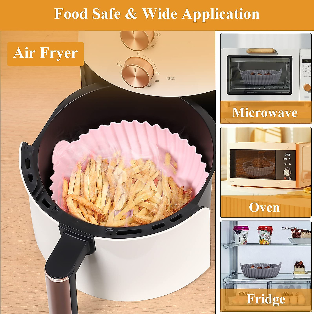 Stron-Dura 2 Pack Air Fryer Liners for 3 to 5 QT, Air Fryer Silicone Liners, reusable air fryer liners, (grey + pink, 2)