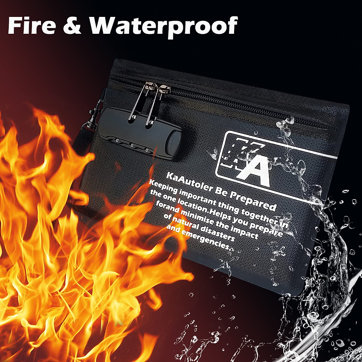 Small Fireproof Bagwith Lock,KaAutoler Fireproof, Waterproof Money Bag, with Zipper Fireproof Safe Box Money Pouch Envelope Container for Cash, for Keys, Cash, Jewelry and Other Valuables
