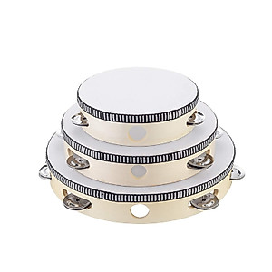 Tambourine for Church 8 inch Hand Held Drum Bell Birch Metal Jingles Percussion Musical Educational Drum Instrument for KTV Party Kids Games by Musfunny (8 inch)