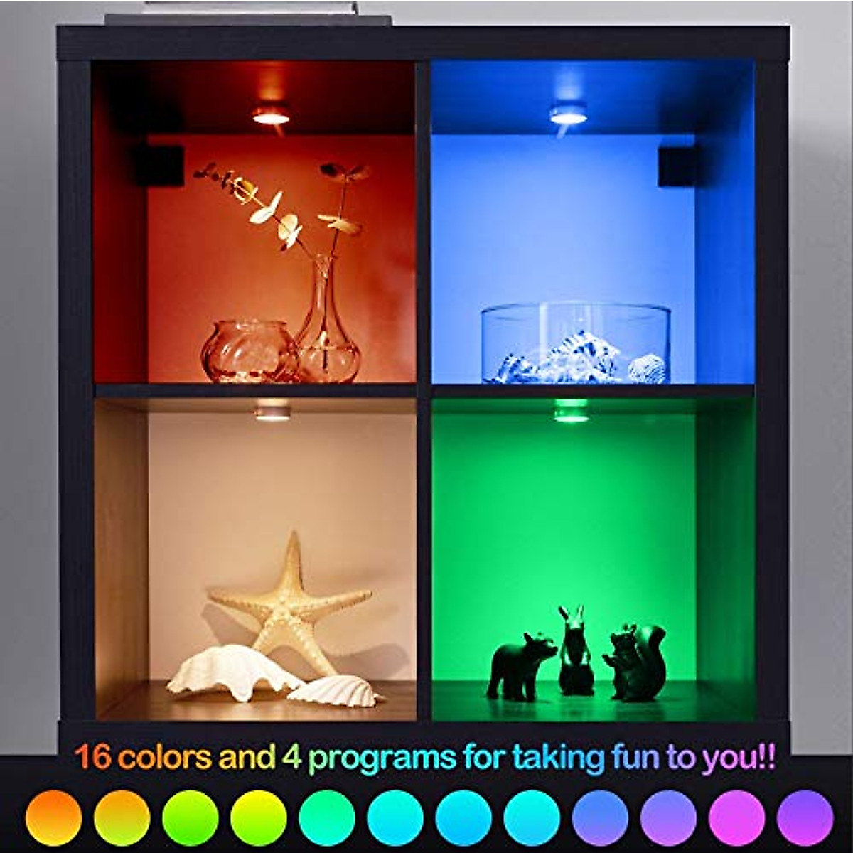 GANA Puck Lights with Remote Control, Under Cabinet Lighting LED Closet Lights - Battery Powered Operated Timer Function Wireless Color Changing Dimmable 16 Colors and 4 Modes Battery Lights (6 Pack)