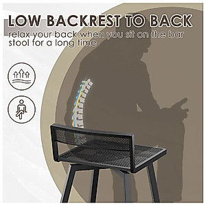 Mingyall 27" Height Low Back Swivel Bar Stools Set 2, Outdoor Patio Wrought Iron Chair, Outside Metal Bar Chair, Height Barstool for Bistro Lawn, Garden, Backyard, Indoor, Load 330LBS