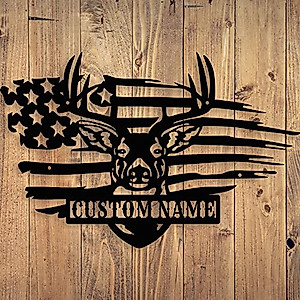 Deer Head American Flag Custom Name Metal Wall Art Decor, Personalized Deer Head Flag Decorations Custom Name Art, Decorative Accent Home Decor Indoor, OutdoorHousewarming Christmas Gifts