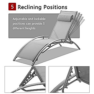 Set of 2 Outdoor Patio Chaise Lounge Chairs,Beach Pool Reclining Adjustable Lounge Chair with Headrest for Patio Beach Yard Pool