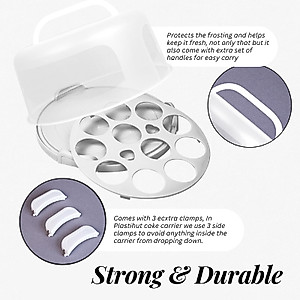 Plastihut Cake Carrier With Lid and Handle – All In 1 Multipurpose Cake Storage Container Fits 6" Cake, 11 Cupcakes & A Cake Plate Serves as 5 Section Serving Tray for Snacks & Fruit - White