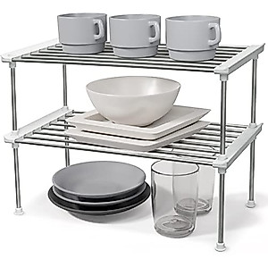 carrotez Cabinet Organizer Shelf, Set of 2 Stackable Kitchen Counter Shelves, Cabinet organizers and Storage, Pantry Storage Shelf Organizer, Kitchen Cabinet Organizer, White 15.7 x 7.8 x 6.1