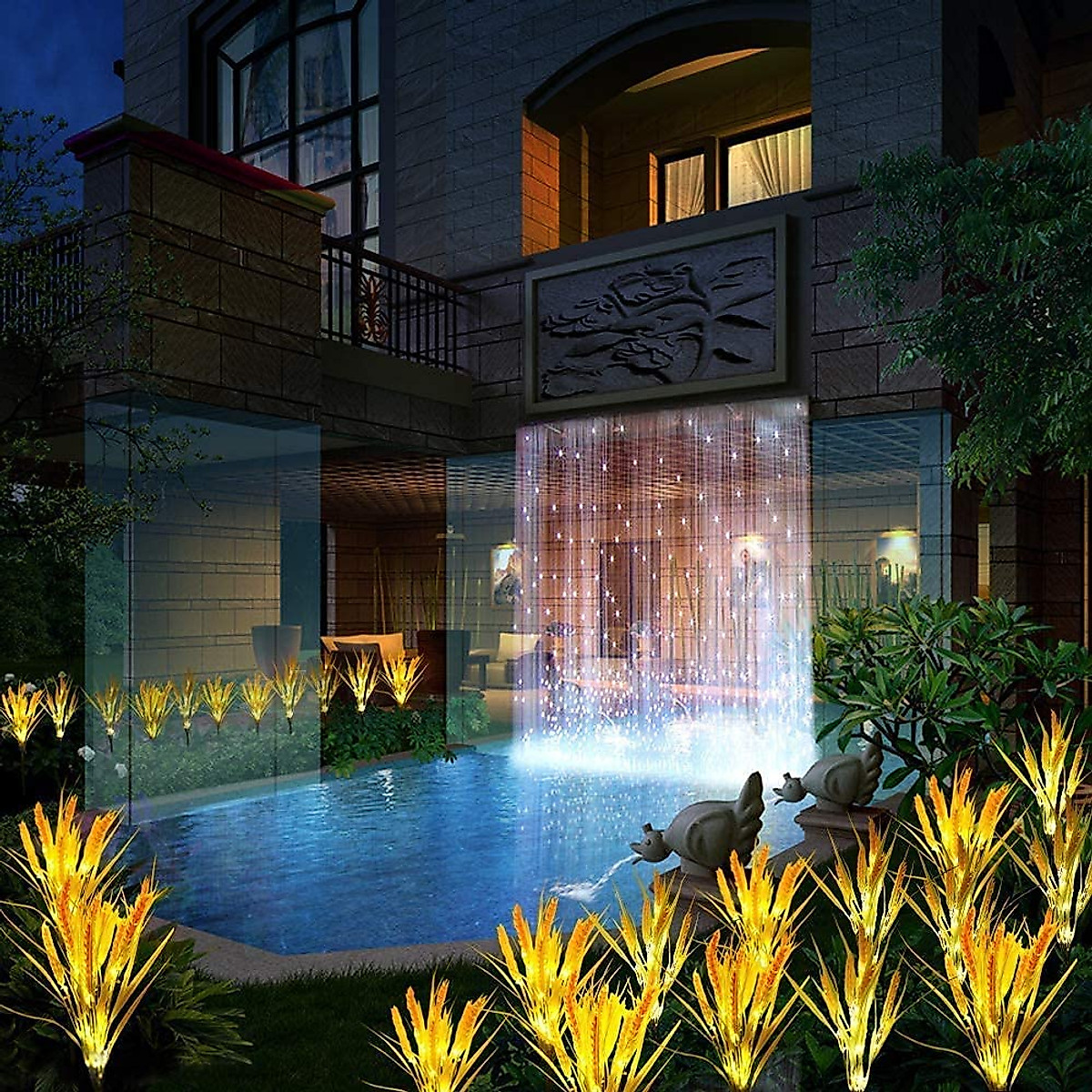 Idefair Solar Flowers Lights Outdoor Decorative, 2 Pack Solar Garden Stake Lights Solar Wheat Ear LED Lights Waterproof Decorations for Yard Lawn Pathway and Weddiny