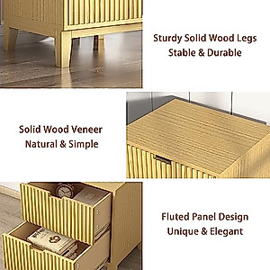 WiberWi Nightstand, Side Table, Farmhouse End Table with 2 Drawers and Open Storage, Bedside Table for Bedroom, Living Room and Small Spaces, Night Stand with Solid Wood Legs, Natural