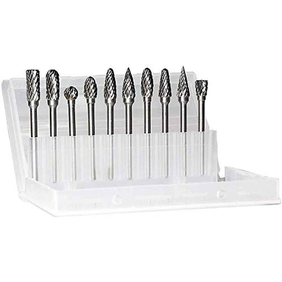 Carbide Burr Set JESTUOUS 1/8 Inch Shank with 1/4 Inch Head Double Cut Rotary Burrs Die Grinder Drill Bits for Woodworking Engraving Drilling Carving,10pcs