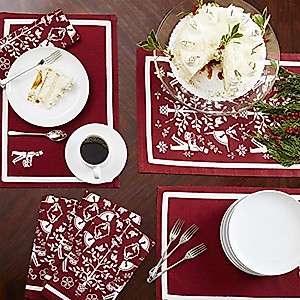 SKL Home Vern Yip Christmas Carol Napkin Set, Red 4 Piece