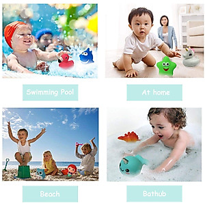 Jomyfant Bath Toys (8 Packs Rubber Animals Toys) Light Up Floating Rubber Toys Flashing Color Changing Light in Water Bathtub Shower Games Toys for Baby Kids Toddler Child
