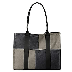 ZHIERNA Canvas Work Tote Bags for Women, Lightweight Shoulder Purse Top Handle Handbag With Zipper for School Travel Beach(Grey)