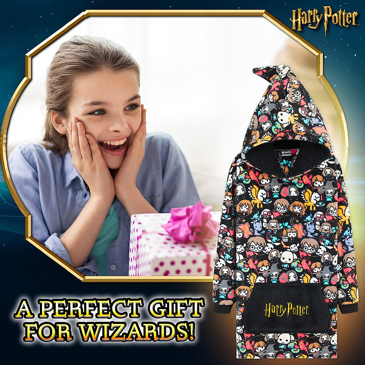 Harry Potter Oversized Hoodie Blanket for Kids, Gifts for Girls Boys (Multicolor)