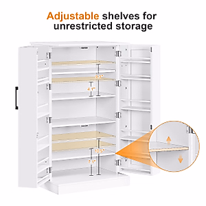 Yaheetech Storage Cabinet, Pantry Cabinet Cupboard with Door and Adjustable Shelves, Freestanding Utility Storage Cabinet for Dinning Room/Living Room, White