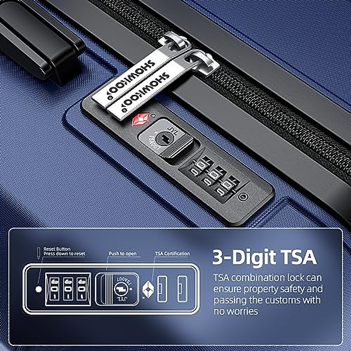 SHOWKOO Luggage Sets Expandable PC+ABS Durable Suitcase Double Wheels TSA Lock 3pcs Blue