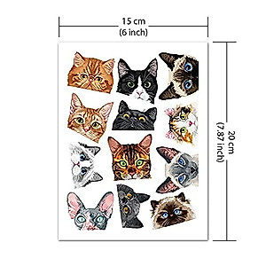 WIRESTER Temporary Tattoo Stickers for Girls Boys Kids Adults, Fake Tattoos on Face Hand Neck Wrist Party Favor Body Art, Tattoo Sheet 6 x 7.87 inch - Cat Designs (Tuxedo, Tabby Kitten, Ragdoll Cat)