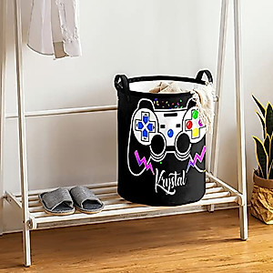Custom Gamepad Storage Basket with Handles Personalized Name Waterproof Collapsible Laundry Baskets for Clothes