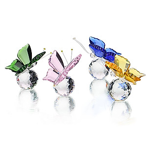 H&D HYALINE & DORA Crystal Flying Butterfly with Crystal Ball Base Figurine Collection Cut Glass Ornament Statue Animal Collectible Pack of 4