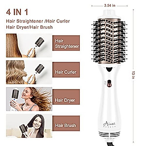 One Step Hair Dryer & Volumizing Hot Air Brush, Hair Blow Dryer Brush, Ceramic Straightener Brush, Curler & Hot Comb 4 in 1 Salon Ionic Hair Brush, Hair Styling Tools, White