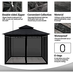 Mosquito Net for Outdoor Patio and Garden, Screen House for Camping and Deck, Zippered Mesh Sidewalls for 10x 10' Gazebo and Tent,Outdoor Gazebo Screenroom, (Black)…