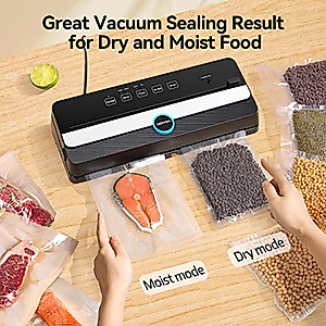 GERYON Vacuum Sealer, Automatic Food Sealer Machine for Food Vacuum Packaging w/Built-in Cutter|Starter Kit|Led Indicator Lights|Easy to Clean|Dry & Moist Food Modes| Compact Design (Black)
