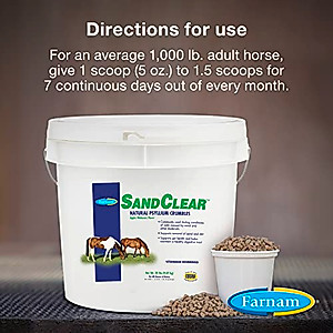 Farnam Sand Clear for Horses Natural Psyllium Crumbles, Veterinarian recommended to support the removal of sand & dirt from the ventral colon, 20 lbs., 64 scoops