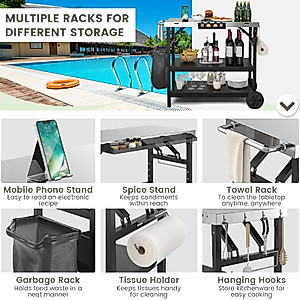 ERGOMASTER Grill Cart Table, Outdoor Kitchen Island, Food Prep Table with Adjustable Shelf, Stainless Steel Table Top, Cooking Table for Outside BBQ