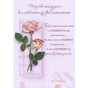 Designer Greetings Two Pink Roses on Light Pink Religious : Inspirational Birthday Card for Her : Woman : Women