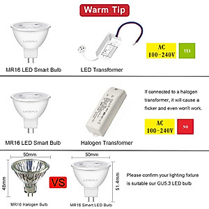MR16 LED Bulb, 5W=50W, Non-Dimmable, 2700K Warm White, 470LM, AC/DC 12V Spotlight Bulb, GU5.3, No-Flicker, for Landscape, Recessed, Track Lighting, 6 Pack