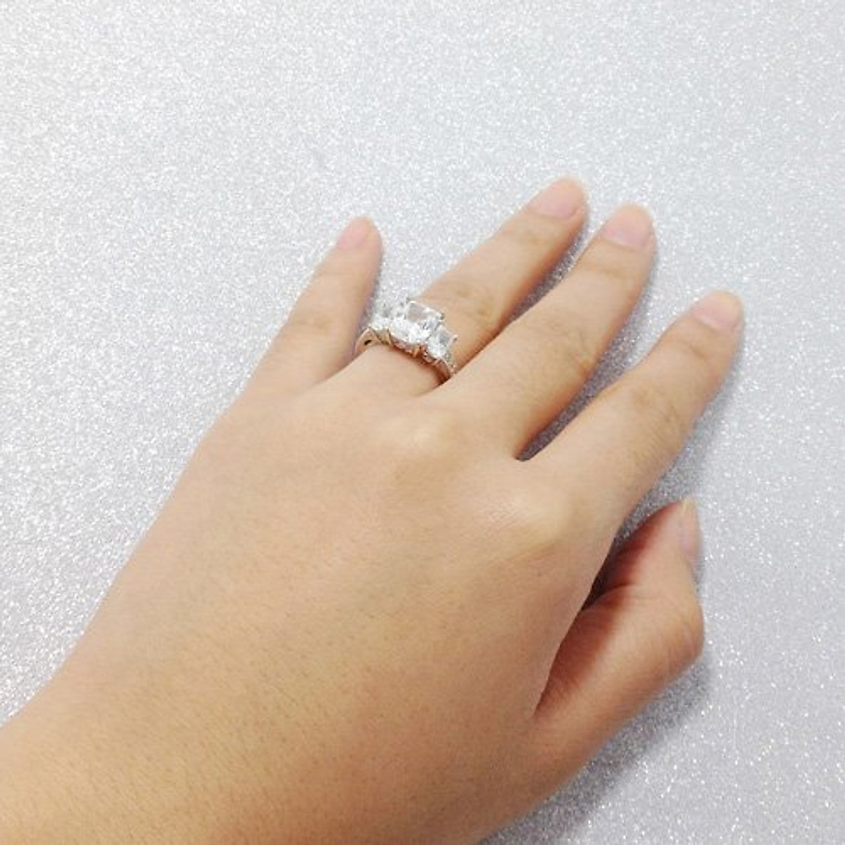 BERRICLE Sterling Silver 3-Stone Wedding Engagement Rings Cushion Cut Cubic Zirconia CZ Ring for Women, Rhodium Plated Size 6