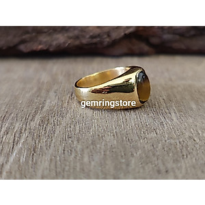 Tiger Eye Ring, Women Ring, Mens Tiger Eye Gemstone Ring, 925 Sterling Silver Ring, 22k Gold fill, Gemstone Signet Ring, Handmade Ring, Gift Ring (Yellow Gold Plated, 10.5)