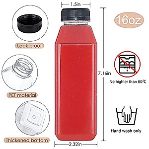 Fhxtcygj Juice Container with Lids, 16oz Plastic Bottles with Caps, 30pcs Empty Plastic Juice Bottles Reusable Clear Bulk Beverage Containers with Tamper Evident Cap for Milk, Smoothie, Drinks