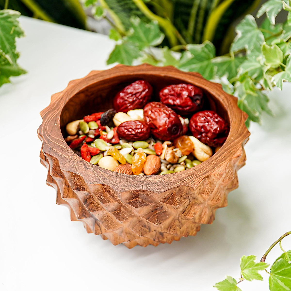 Rainforest Bowls 6" Pineapple Javanese Teak Wood Bowl- Perfect for Everyday Use, Hot & Cold Friendly, Ultra-Durable- Exclusive Luxury Custom Wooden Bowl Design Handcrafted by Indonesian Artisans