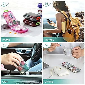 1 Pack Travel Pill Organizer w Labels & 1 Drawstring Pouch, Small 10 Compartments Pocket Pharmacy, Handy Pill Holder Box - Portable Medicine Container Case - Daily Weekly Medication Organizer - Grey