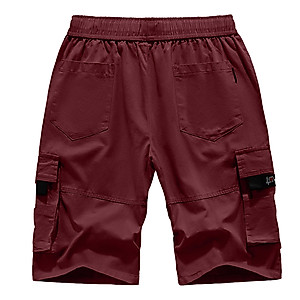 APTRO Men's Elastic Waistband Cotton Cargo Shorts Relaxed Fit Summer Casual Shorts A901 Wine 2XL