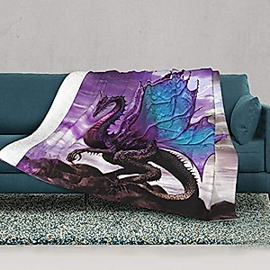 JASMODER Purple Dragon Throw Blanket Warm Ultra-Soft Micro Fleece Blanket for Bed Couch Living Room