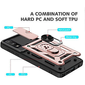 Suyomo for Oneplus Nord N20 5G Case with Tempered Glass Screen Protector [2Pcs],1+ N20 Heavy Duty Case with Camera Cover Ring Holder Stand Shockproof Dual-Layer Protection Phone Case (Rose Gold)