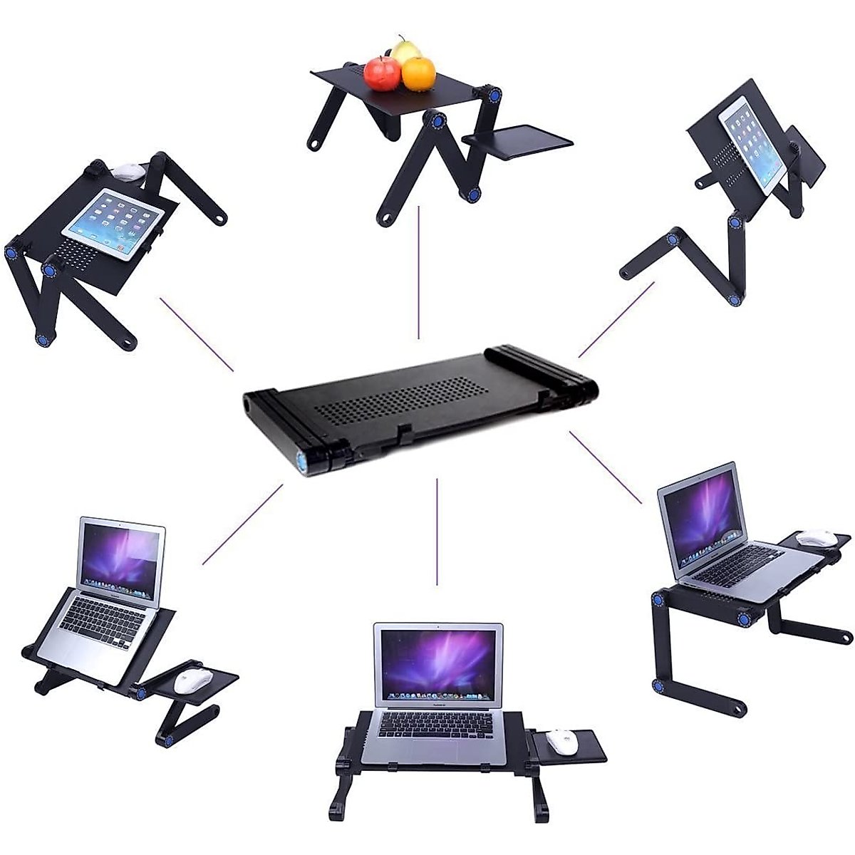 Laptop Table, Adjustable Laptop Bed Table, Laptop Computer Stand, Portable Laptop Workstation Notebook Stand Reading Holder with Large CPU Cooling Fan and Mouse Pad in Bed Couch Office Sofa