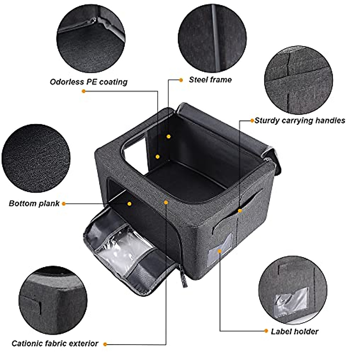 WONLIFE Folding Storage Box,Steel Frame Storage Box,Clear Collapsible Container,Foldable Cloth Storage Box,Closet Storage Bag,Stackable Storage Bins,Organizer/Handles/Window/Zipper(2-Pack,Darkgray,M)