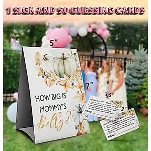 Measure Mommy's Belly Sign, Baby Shower Sign, Measure the Baby Bump How Big is Moms Belly -1 Sign and 50 Guessing Cards(4B)