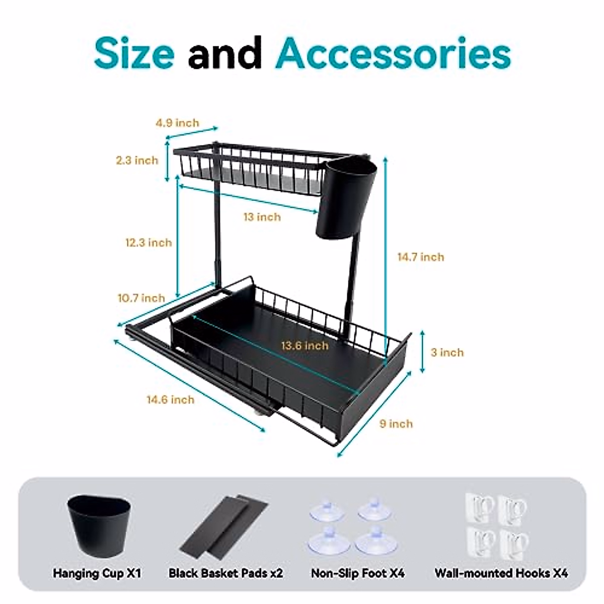 ZWMSSLL Under Sink Organizer, 2 Tier Sturdy, Durable Bathroom-Kitchen Storage Rack with Quiet Sliding, Adjustable, Multi-Purpose Design for Sink and Cabinet Storage