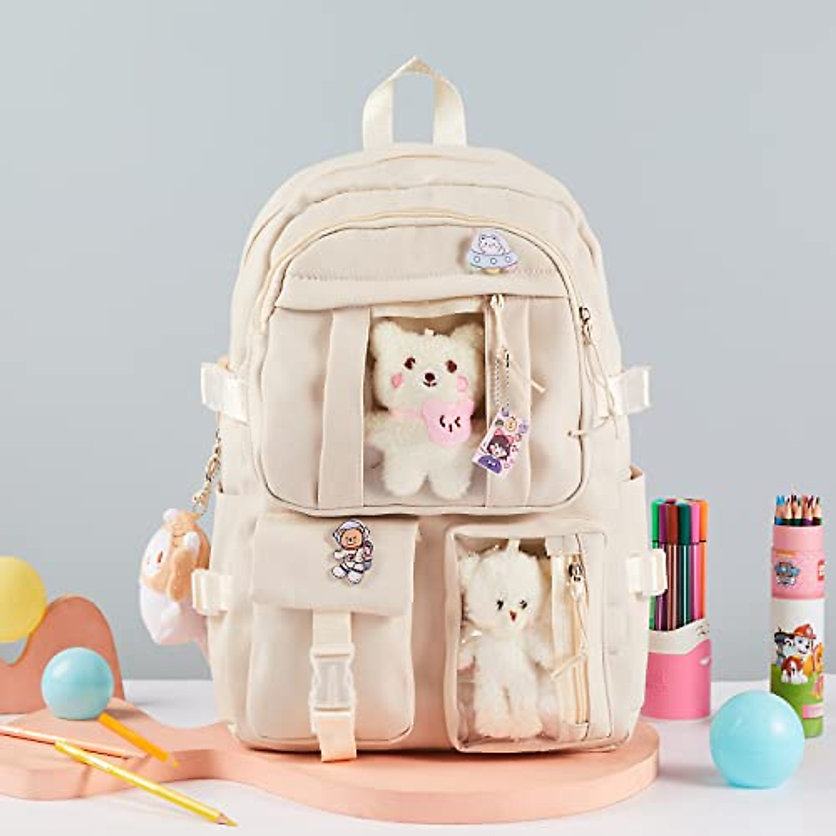 BUNXIZHUN kawaii backpack for school girls cute backpack for women with kawaii pin and accessories cute aesthetic kids backpacks Mochilas Escolares Para Niñas middle school girls kawaii backpack