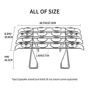 Newthinking Cupcake Cones Baking Rack, 16-Cavity Stainless Steel Ice Cream Cone Stand Holder Foldable Cake Decorating Pastry Tray Waffle Cones Holder for Baking, Cooling, Display