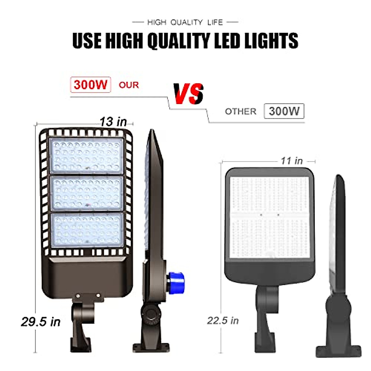 Juyace 300W LED Parking Lot Lights Outdoor Dusk to Dawn Photocell Daylight 5000K IP65 Waterproof Arm Mount Commercial Flood Lights/Yard/Area/Street/Arena/Security Lighting